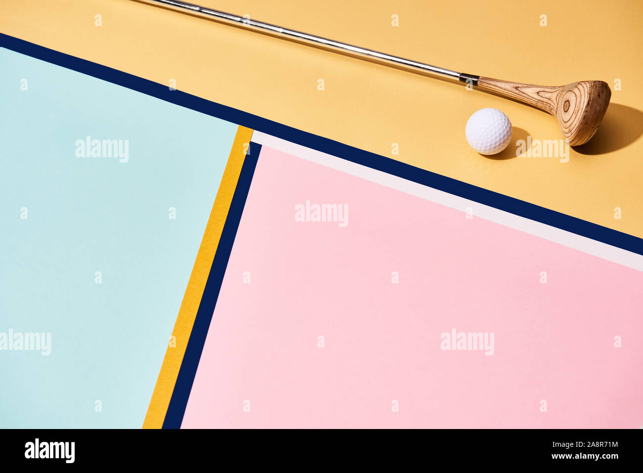 Golf club and ball on background with colorful lines Stock Photo - Alamy