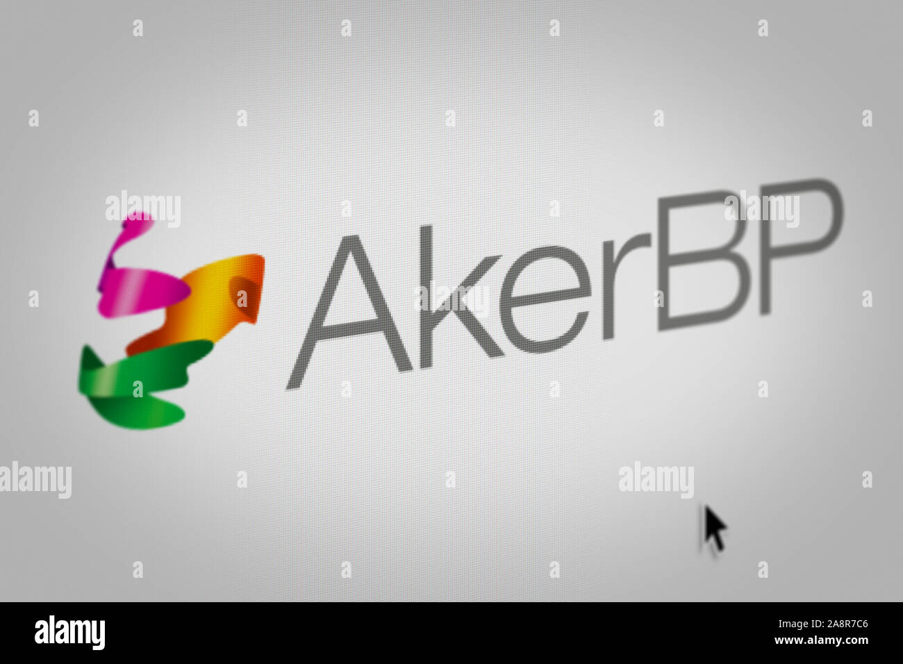 Logo of the public company Aker displayed on a computer screen in close ...