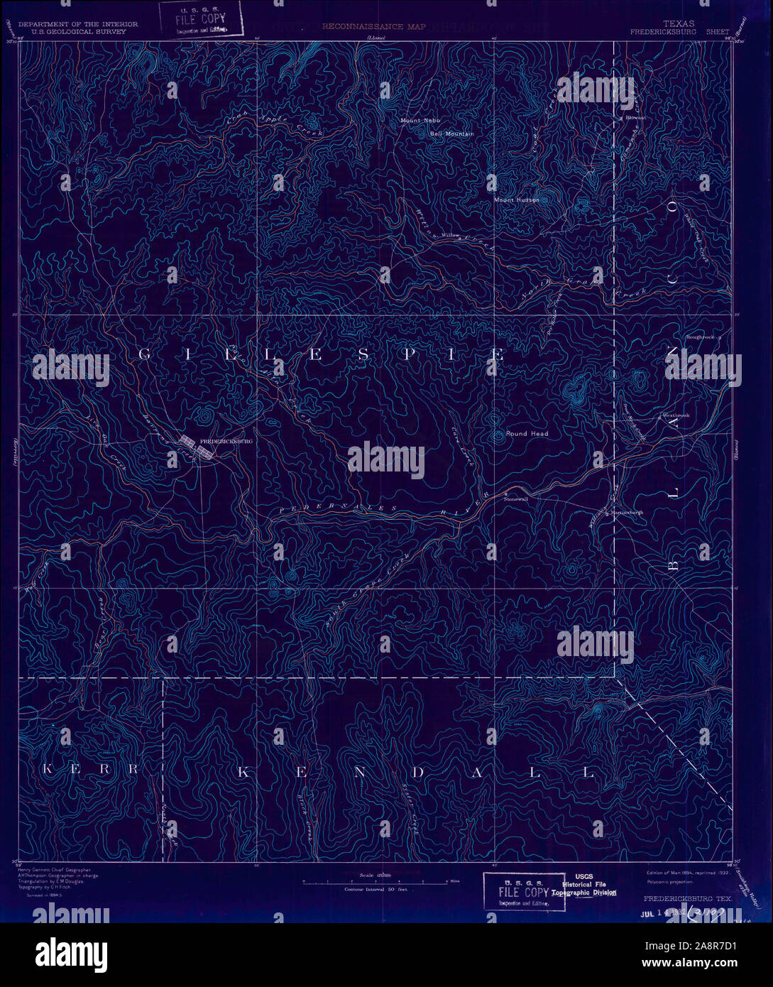 USGS TOPO Map Texas TX Fredericksburg 123998 1894 125000 Inverted ...