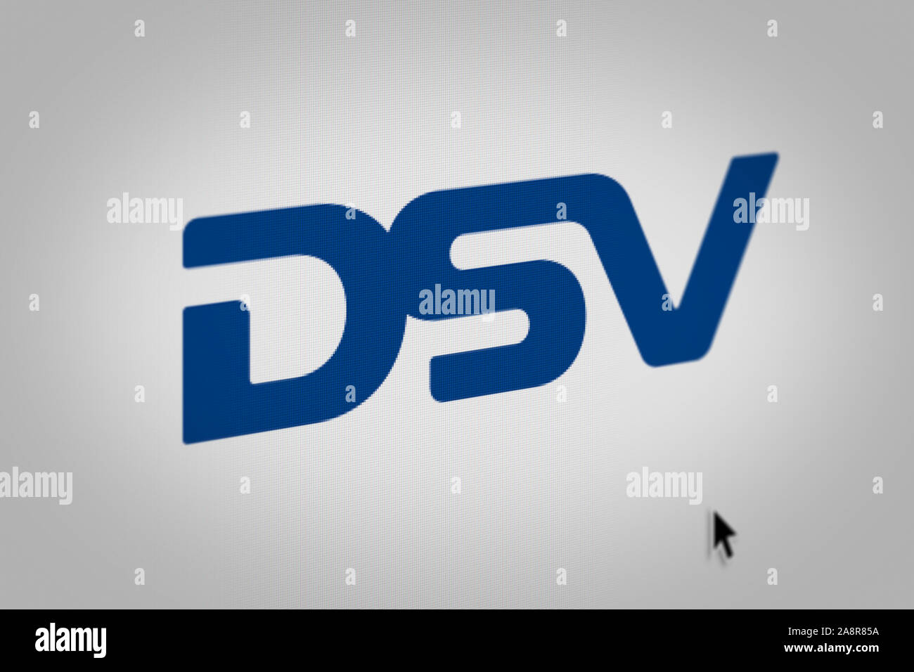 Logo of the public company DSV displayed on a computer screen in close ...