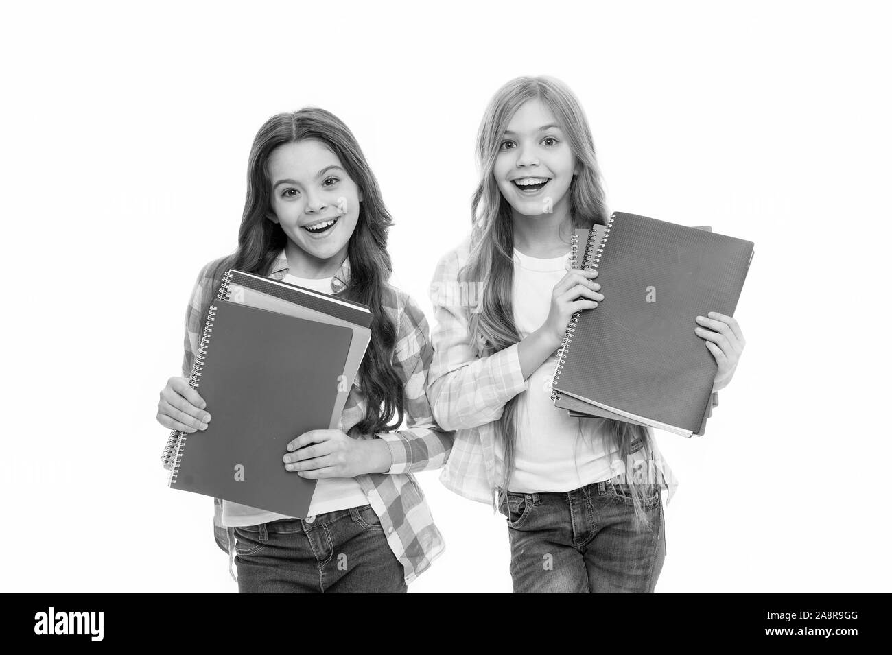 Language courses for youth. Girls with school textbooks white ...