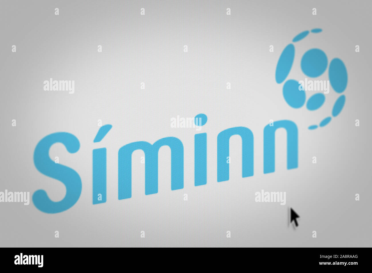 Logo of the public company Síminn displayed on a computer screen in ...