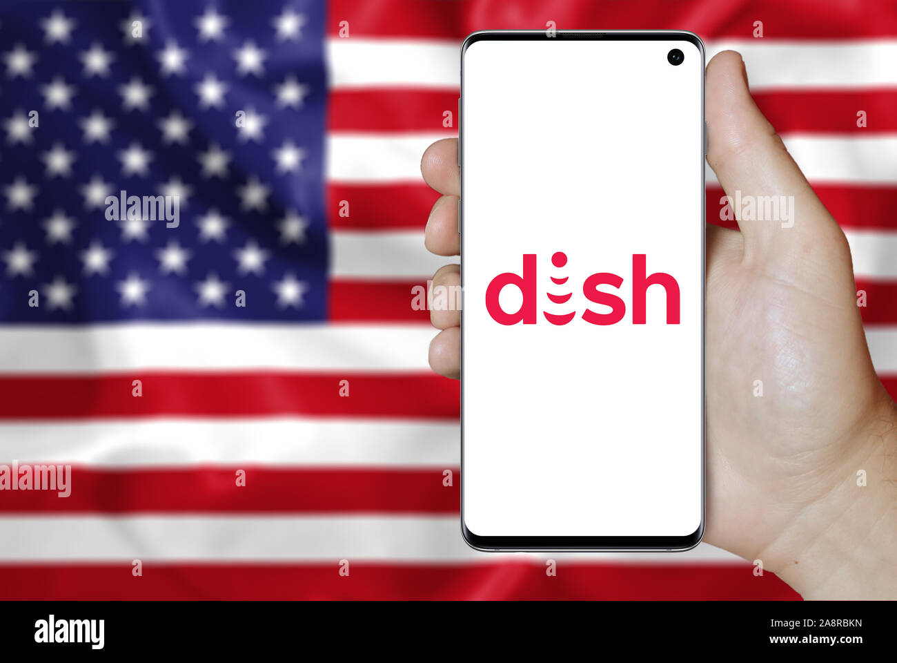 Logo of public company Dish Network displayed on a smartphone. Flag of ...