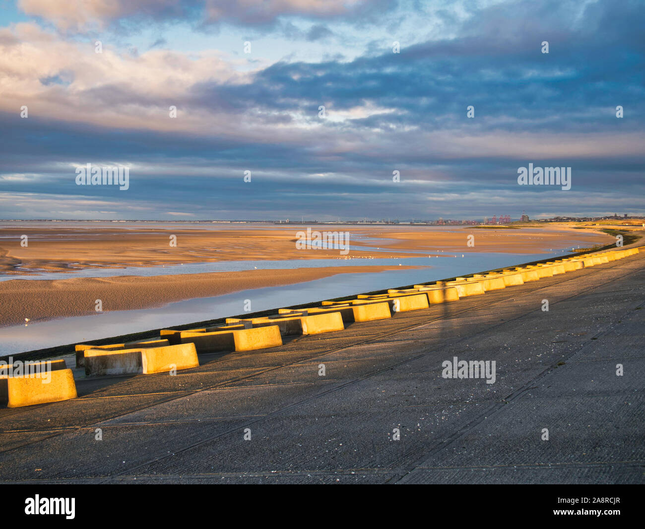 The sands of the Mersey Estuary off Wirral at sunset - in the ...