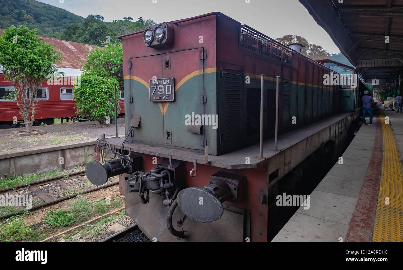 ELLA/ DEMODARA, SRI-LANKA: AUGUST 08/ 2019: The local train at the ...