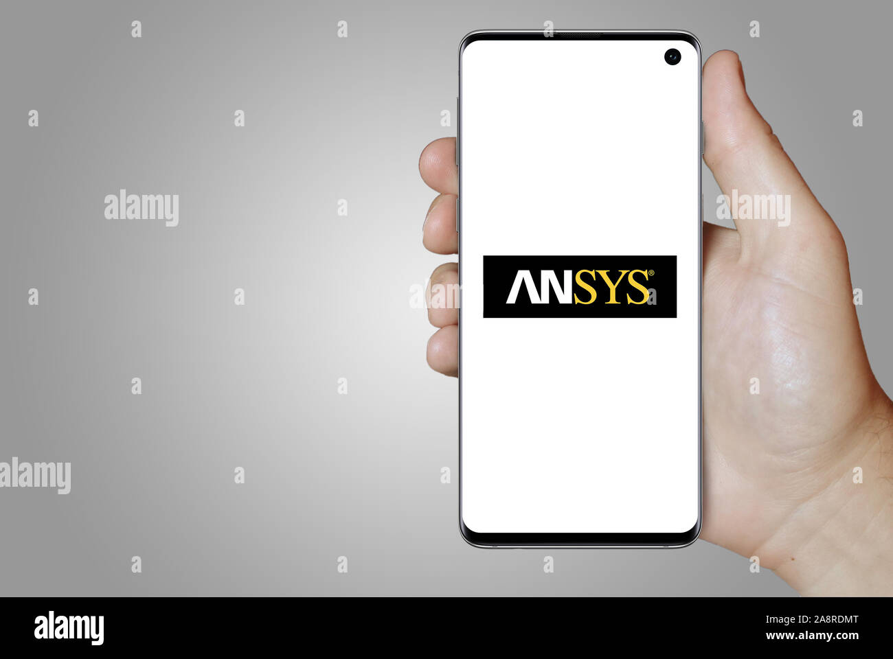Logo of public company ANSYS displayed on a smartphone. Grey background ...
