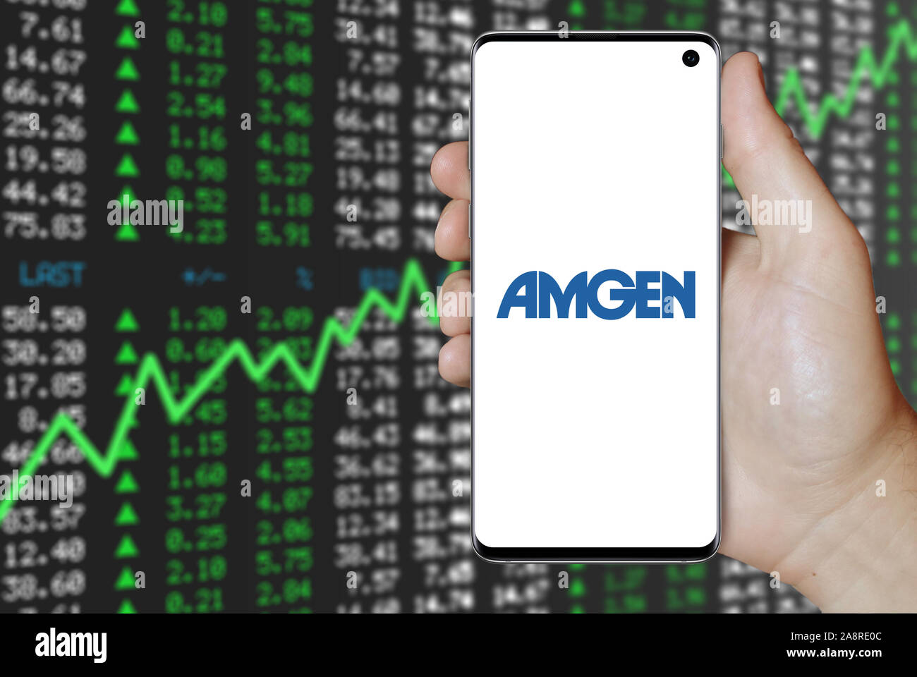 Logo of public company Amgen Inc displayed on a smartphone. Positive ...