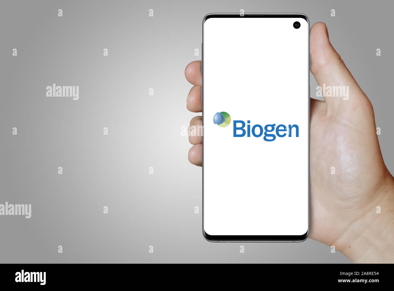 Logo of public company Biogen Inc. displayed on a smartphone. Grey ...