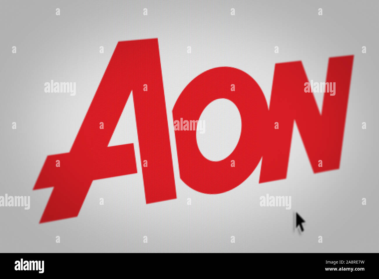 Logo of the public company Aon plc displayed on a computer screen in ...