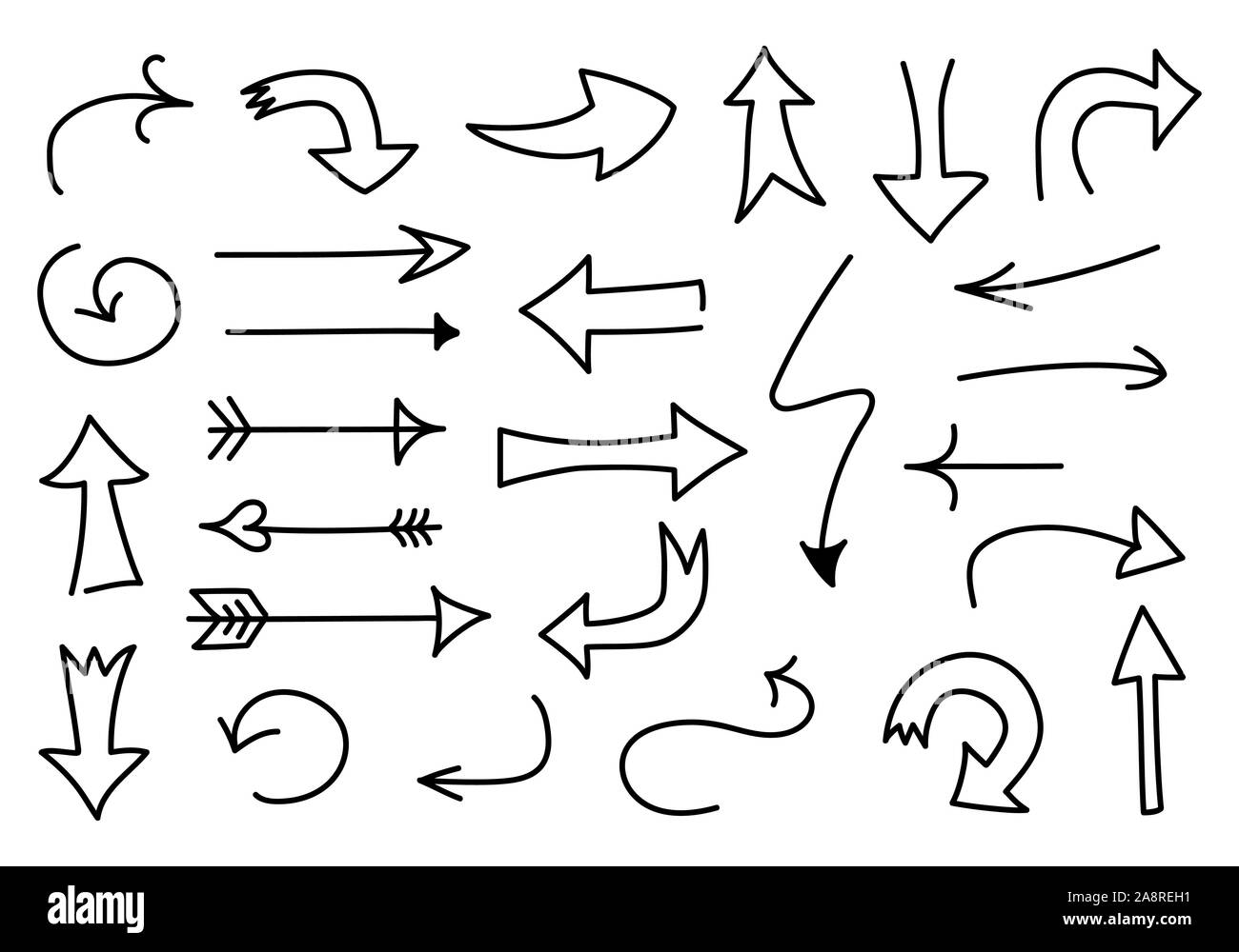 Big Set of Doodled Arrows. Set of outline sketch isolated on white ...