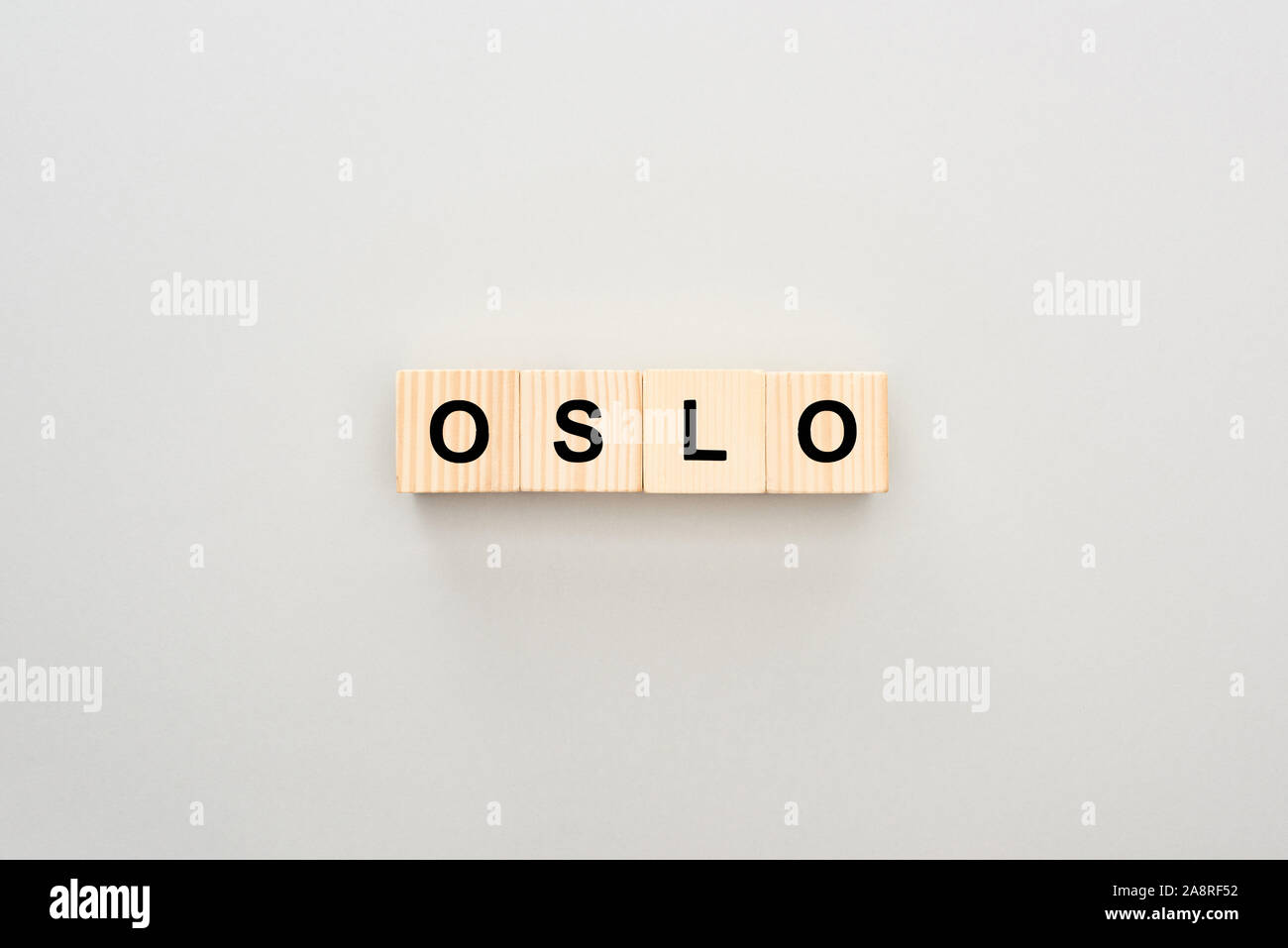 top view of wooden blocks with Oslo lettering on white background Stock ...