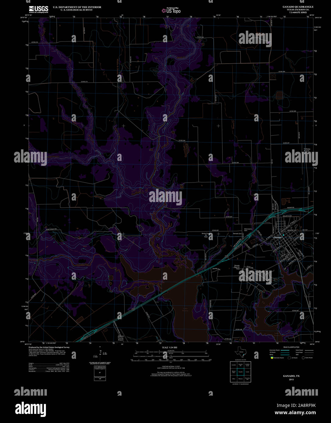 USGS TOPO Map Texas TX Ganado 20130201 TM Inverted Restoration Stock ...