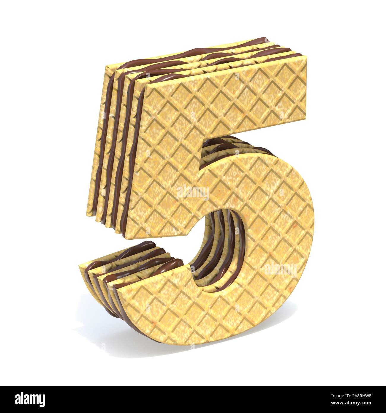 Waffles font with chocolate cream filling Number 5 FIVE 3D rendering ...