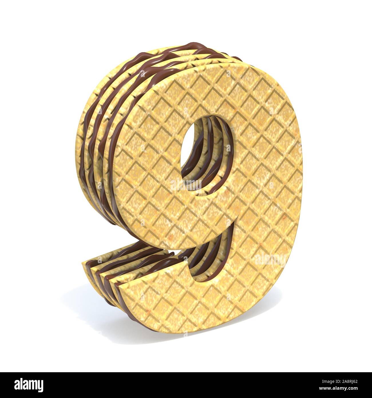 Waffles font with chocolate cream filling Number 9 NINE 3D rendering ...