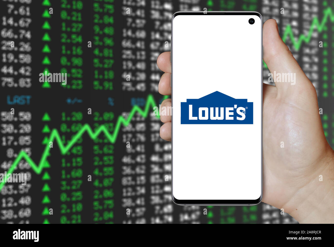 Logo of public company Lowe's Cos. displayed on a smartphone. Positive ...