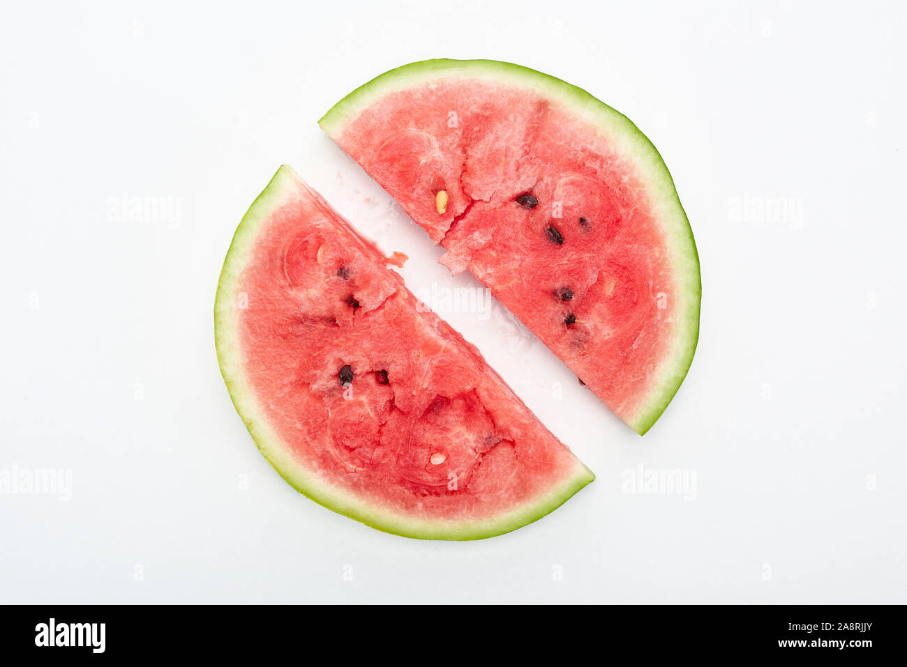 top view of round cut delicious watermelon on white background Stock ...