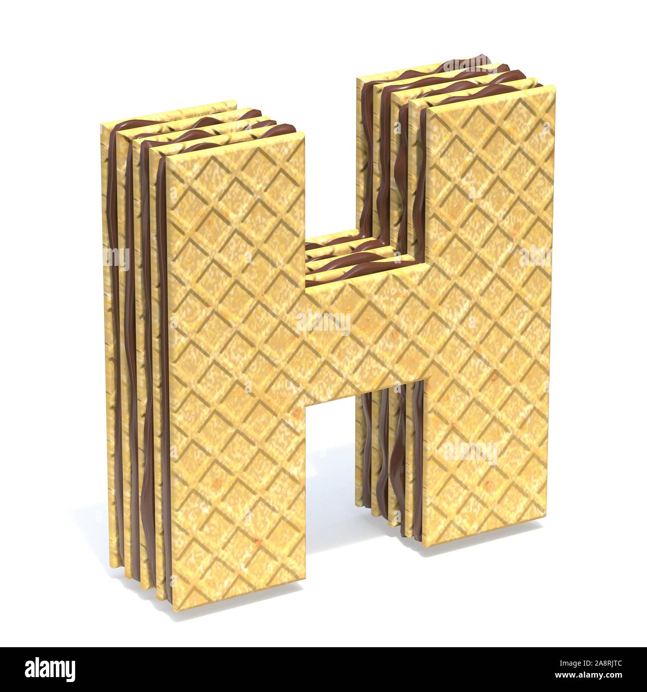 Waffles font with chocolate cream filling Letter H 3D rendering ...