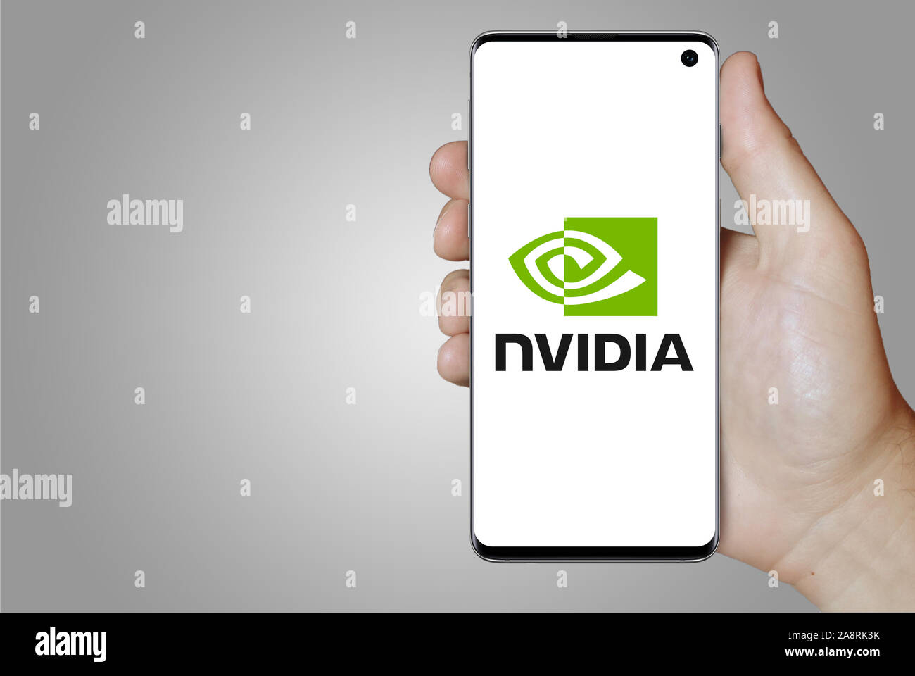 Logo of public company Nvidia Corporation displayed on a smartphone ...