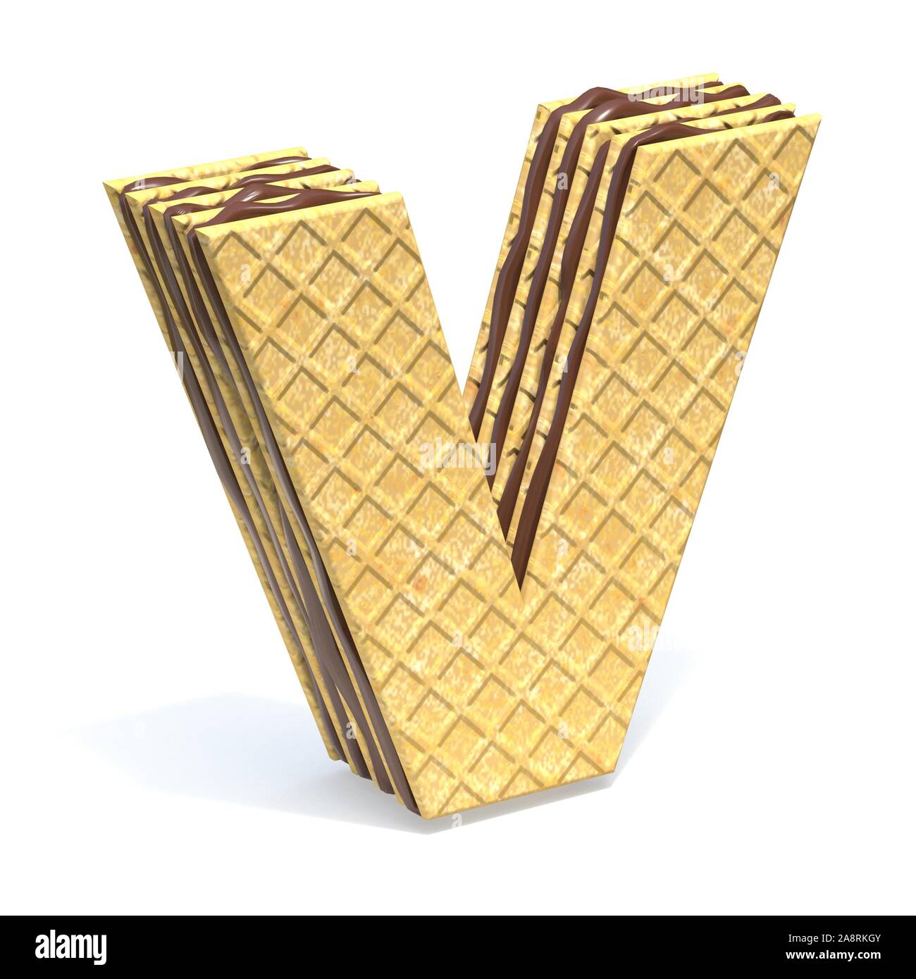 Waffles font with chocolate cream filling Letter V 3D rendering ...