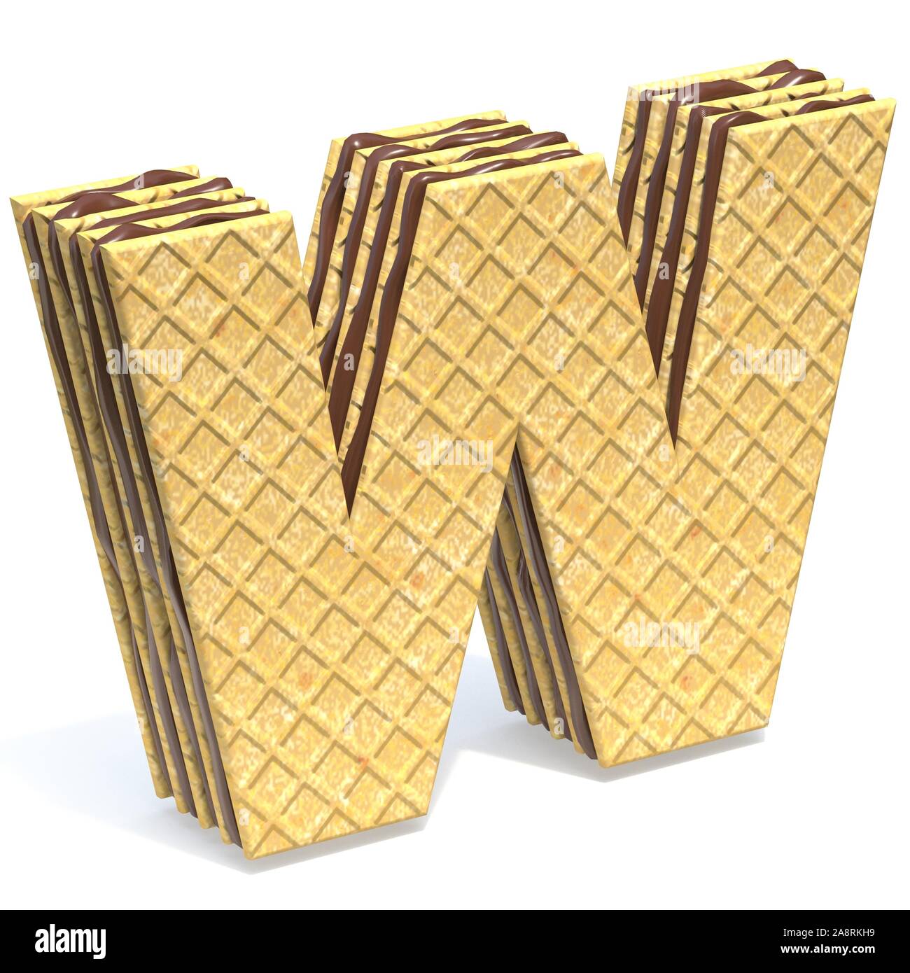 Waffles font with chocolate cream filling Letter W 3D rendering ...
