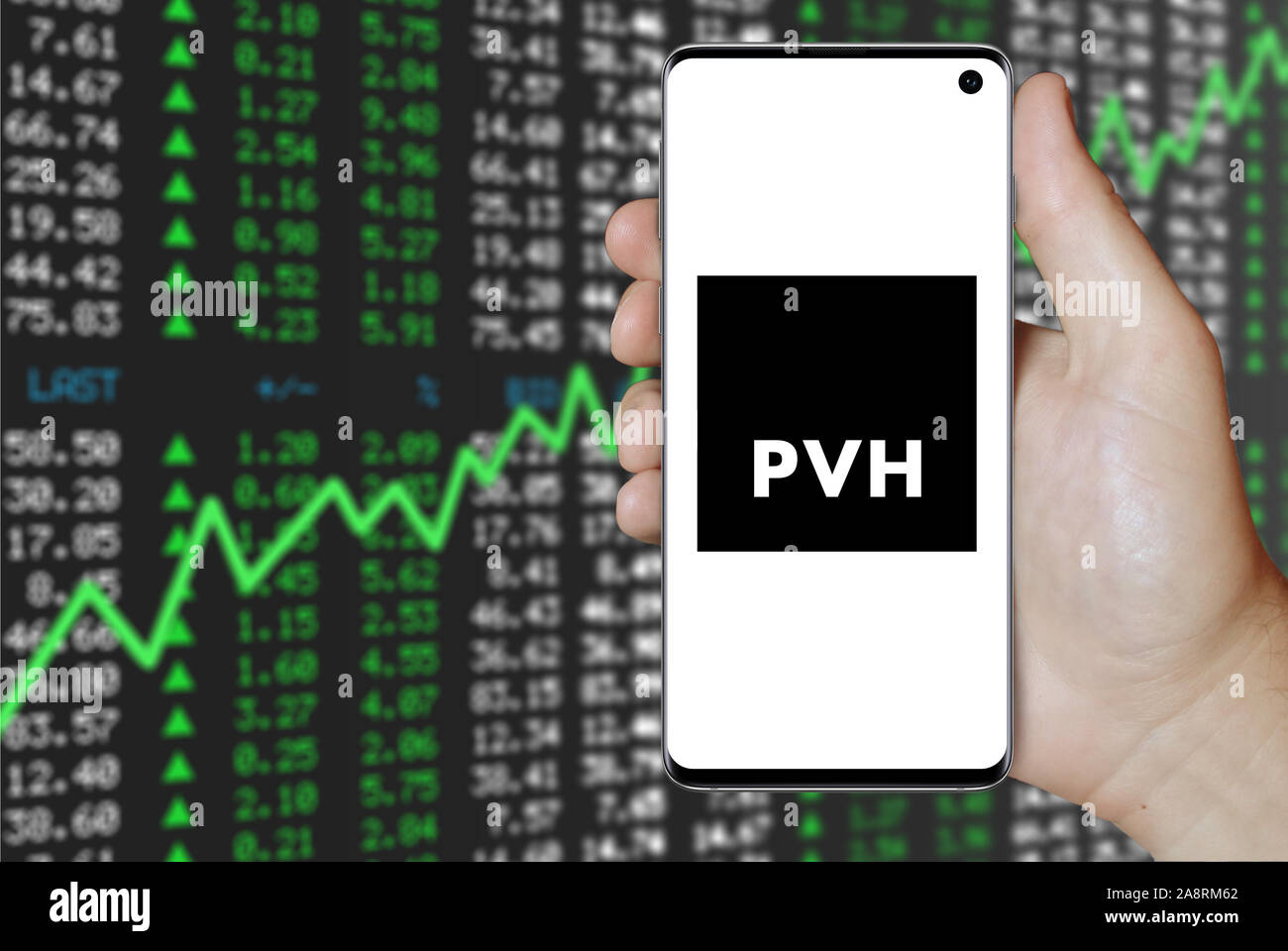 Logo of public company PVH Corp. displayed on a smartphone. Positive ...