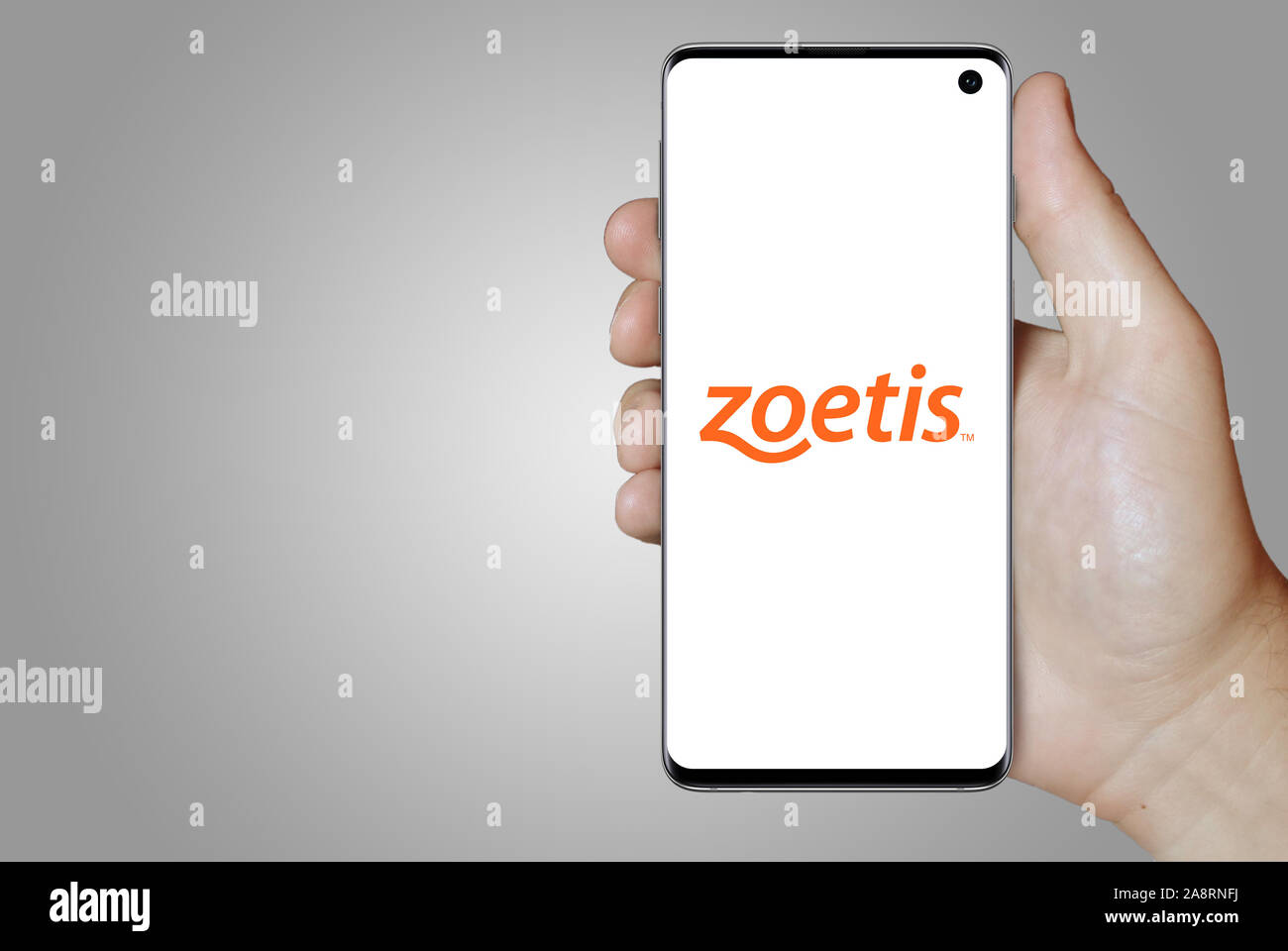 Logo of public company Zoetis displayed on a smartphone. Grey ...