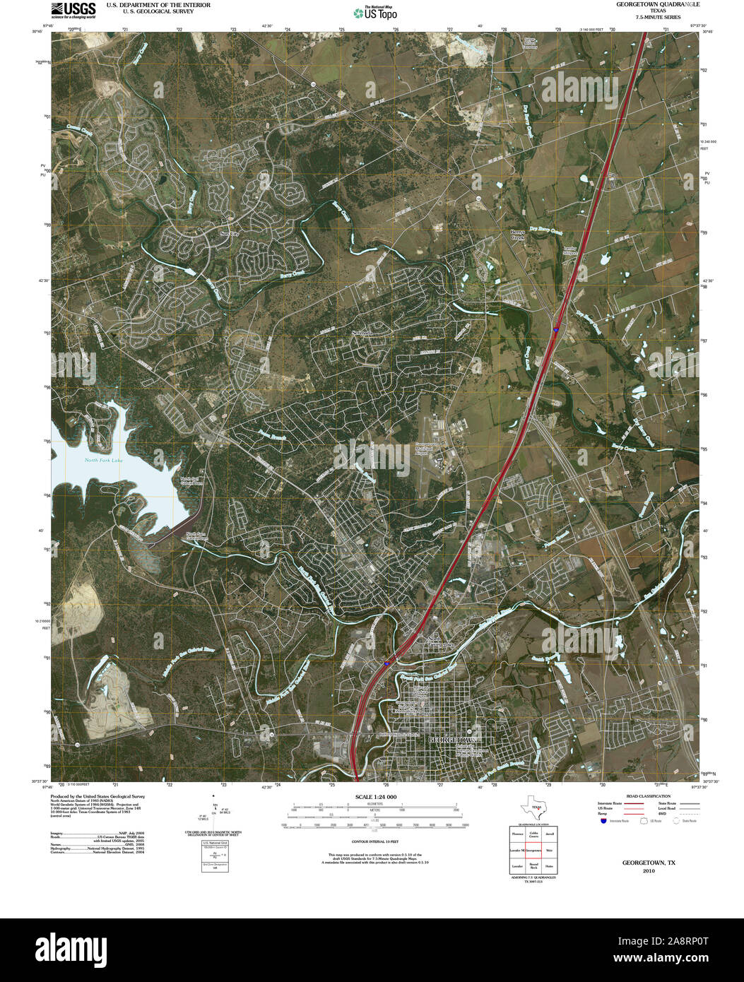 USGS TOPO Map Texas TX Georgetown 20100526 TM Restoration Stock Photo ...