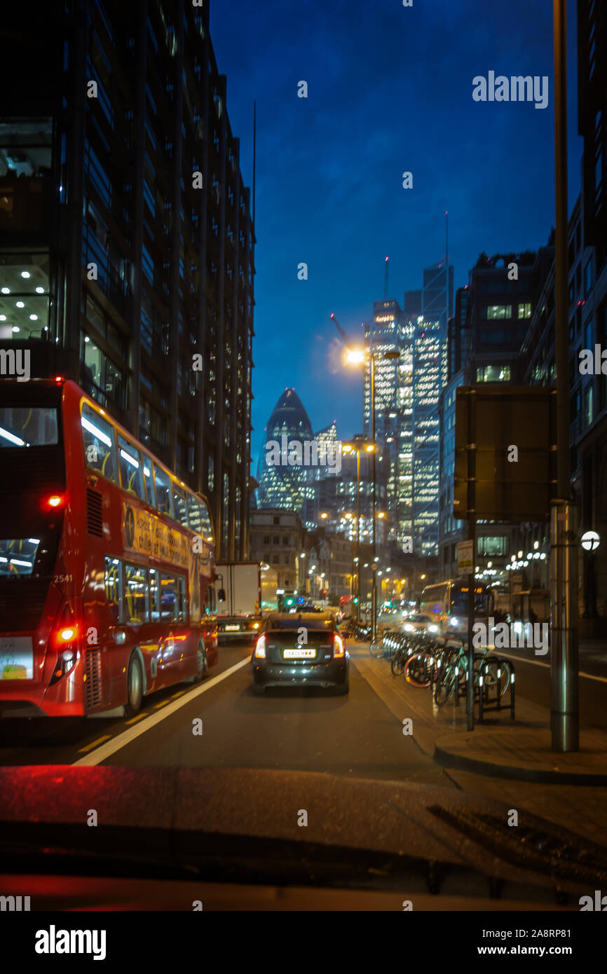 Range Rover drivers view on the streets of London City at dawn Stock ...