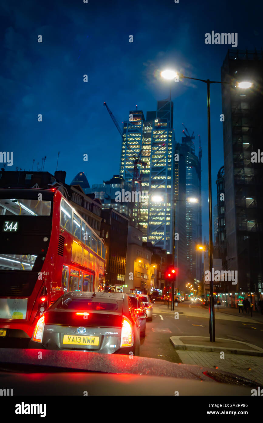 Range Rover drivers view on the streets of London City at dawn Stock ...