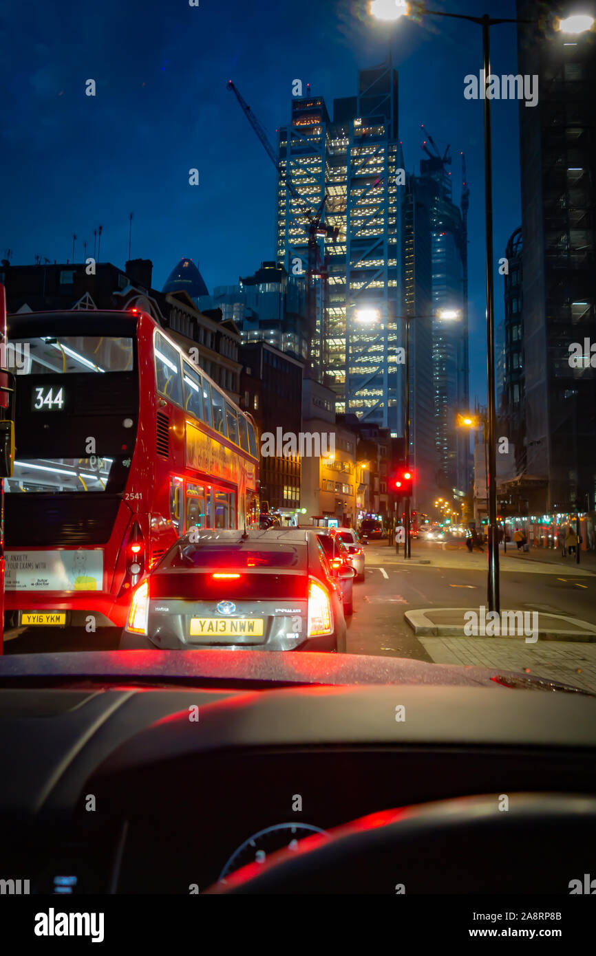 Range Rover drivers view on the streets of London City at dawn Stock ...