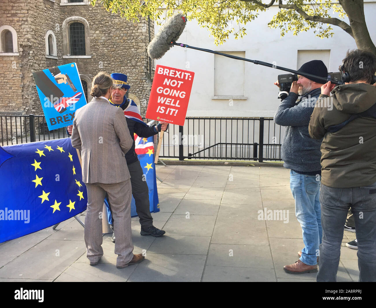 BREXIT Remainer giving TV interview outside parliament, London, UK ...