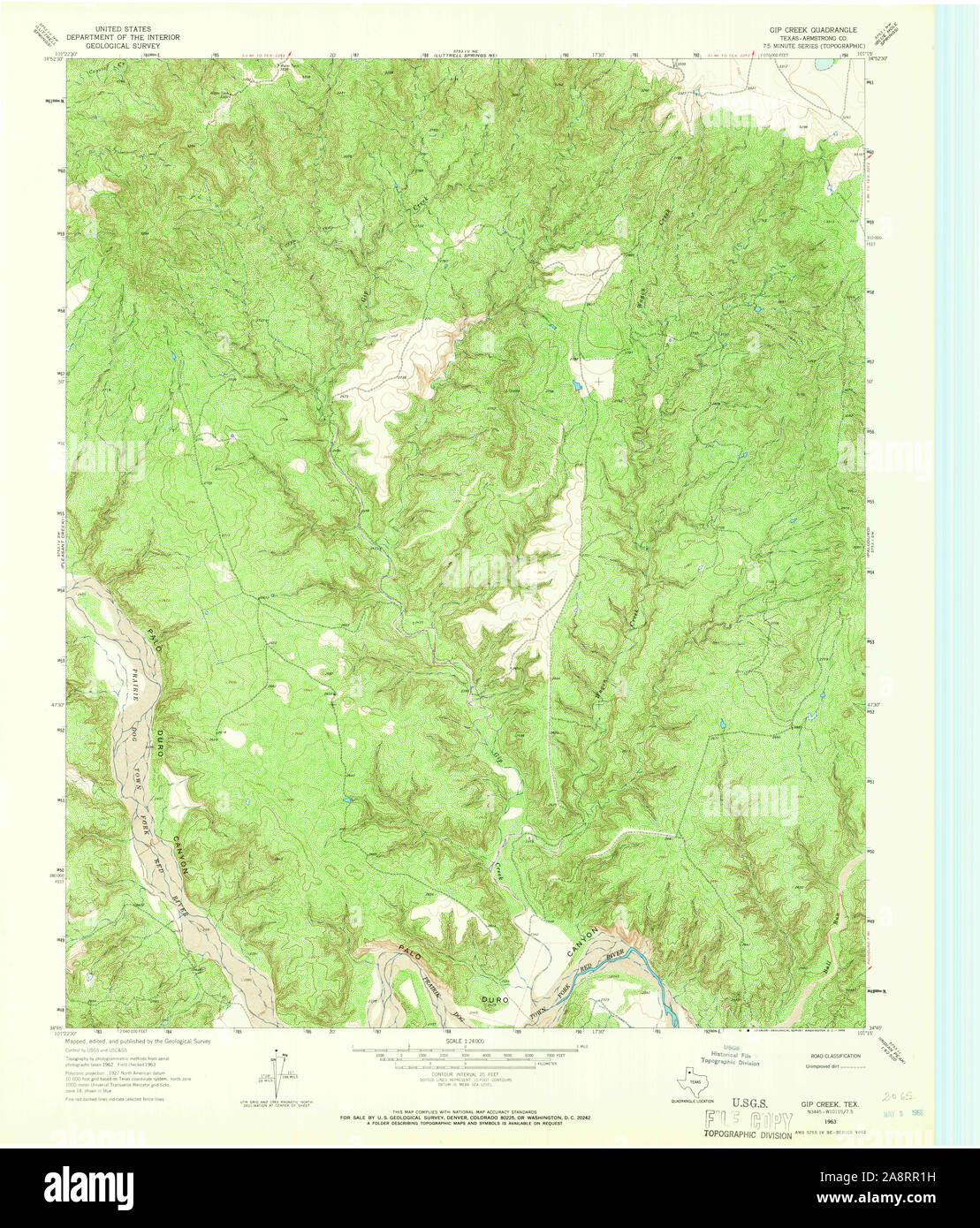 USGS TOPO Map Texas TX Gip Creek 108471 1963 24000 Restoration Stock ...