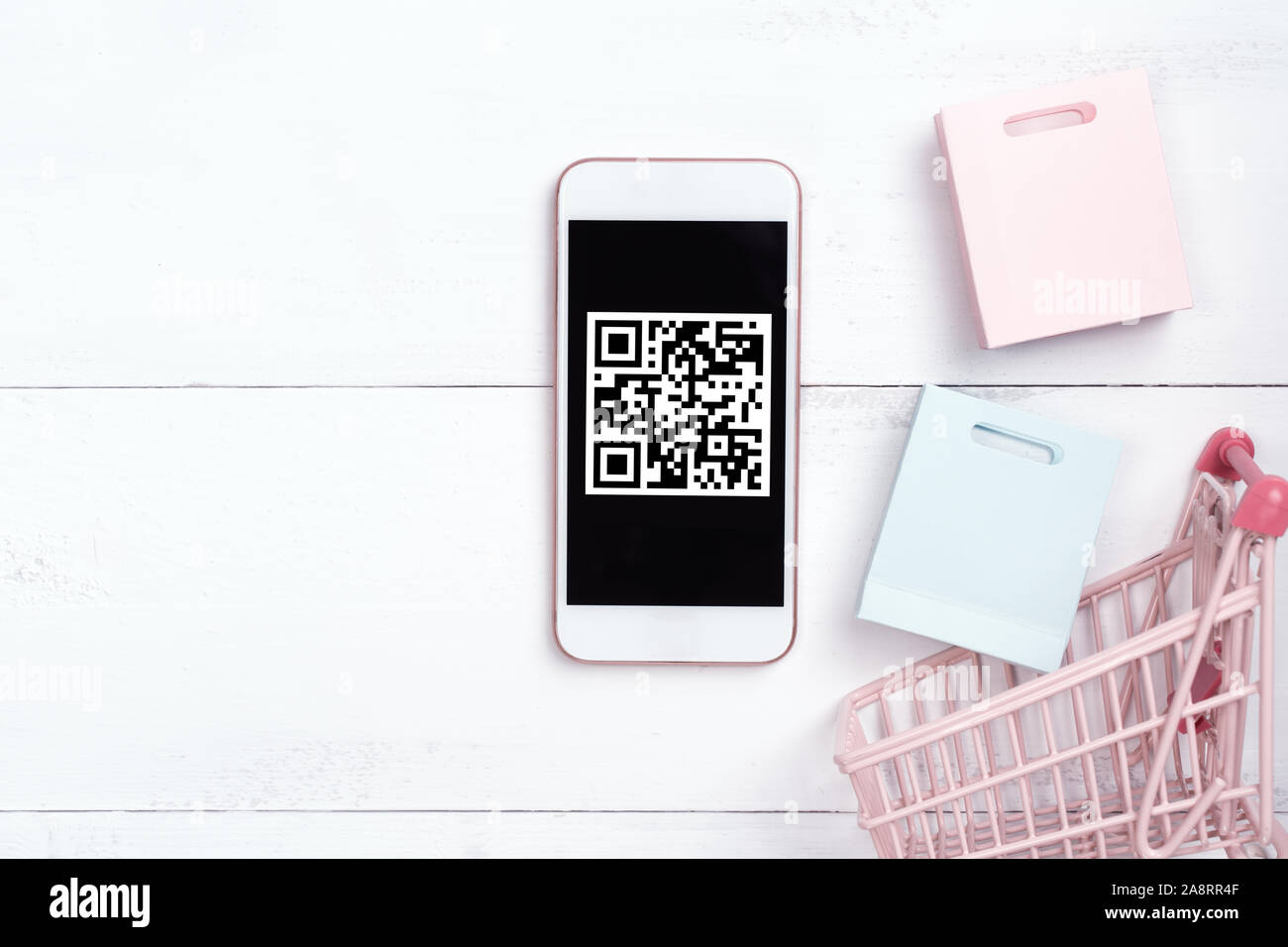 Abstract online shopping, mobile payment with QR code design concept ...