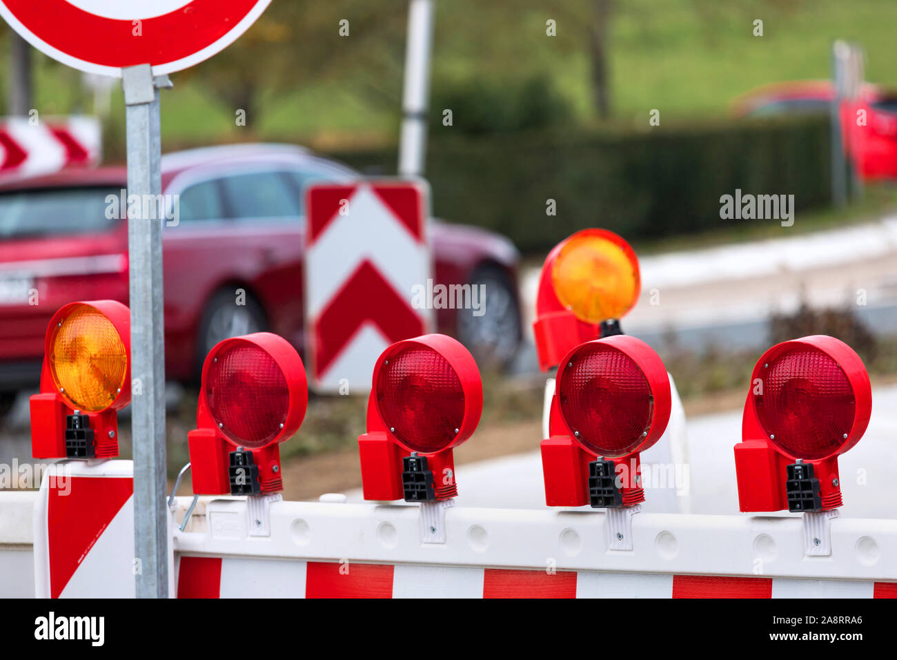 Construction site roadblock Stock Photo - Alamy