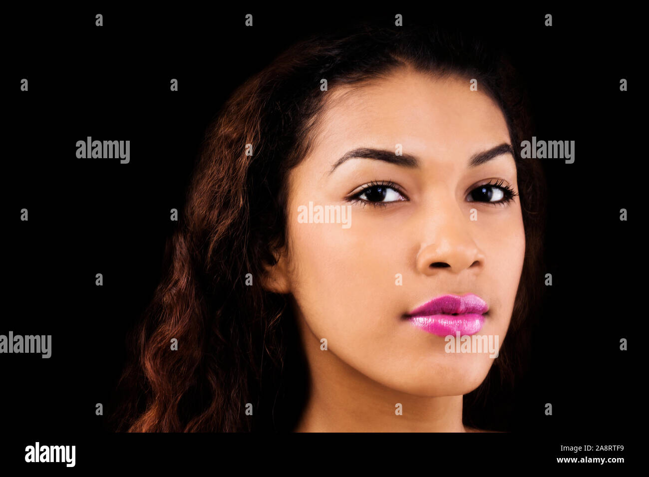 Horizontal Portrait Of Attractive Latina Woman On Black Background ...