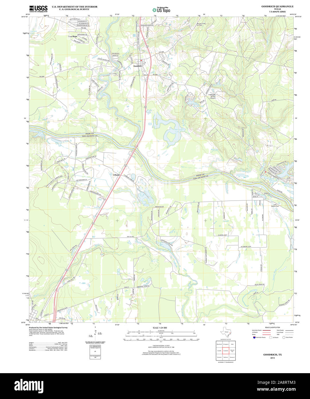 USGS TOPO Map Texas TX Goodrich 20130118 TM Restoration Stock Photo - Alamy