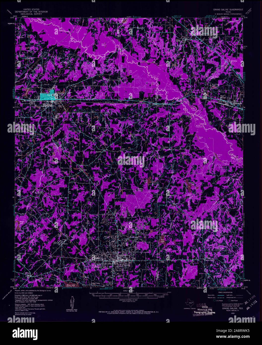 USGS TOPO Map Texas TX Grand Saline 108568 1959 62500 Inverted ...