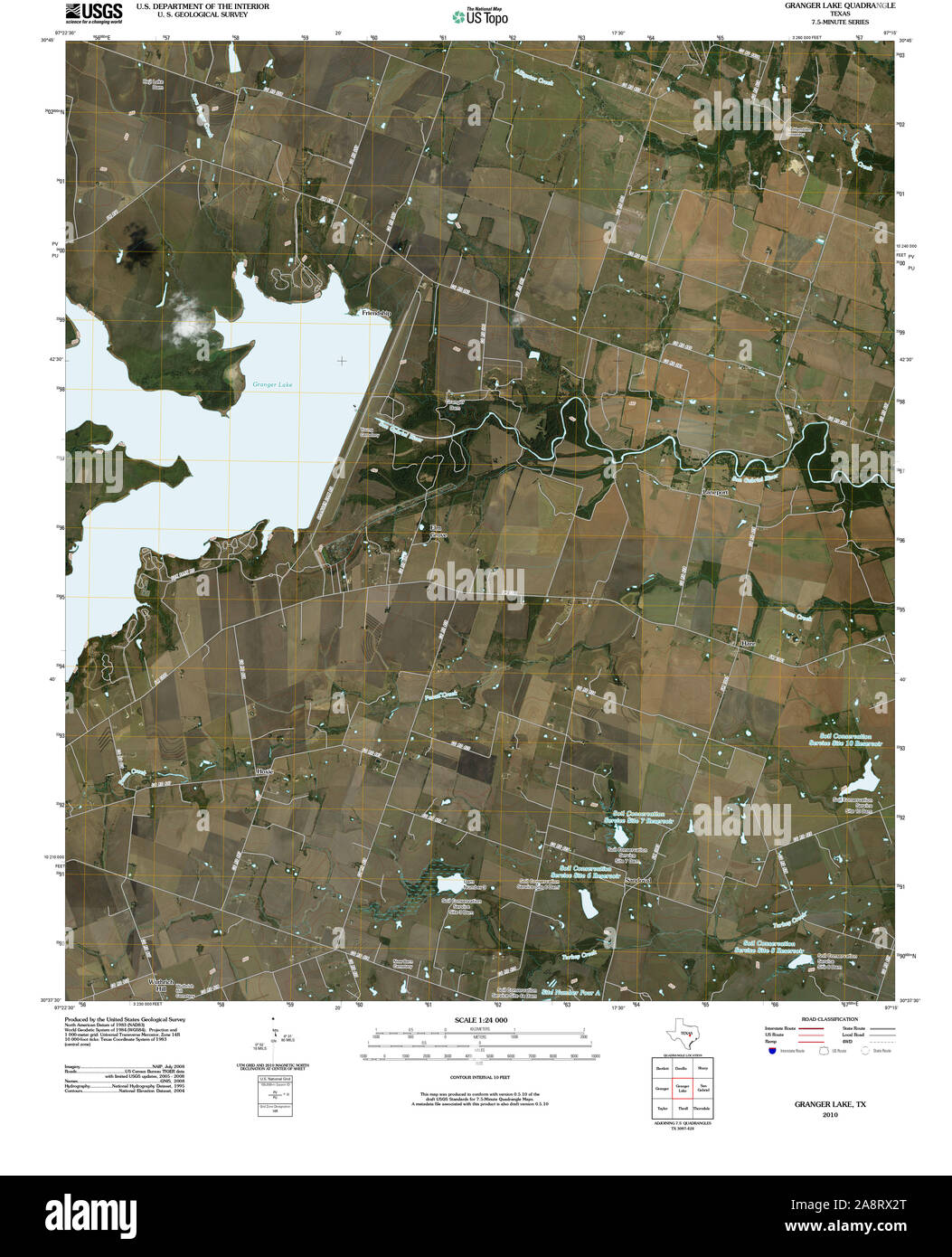 USGS TOPO Map Texas TX Granger Lake 20100517 TM Restoration Stock Photo ...