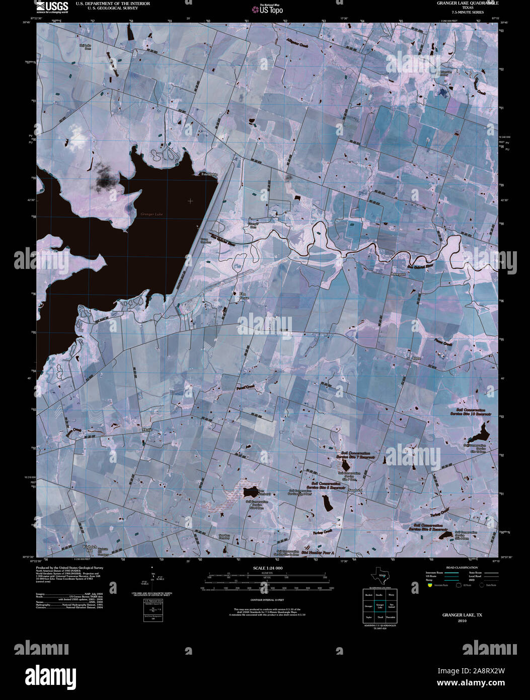 USGS TOPO Map Texas TX Granger Lake 20100517 TM Inverted Restoration ...