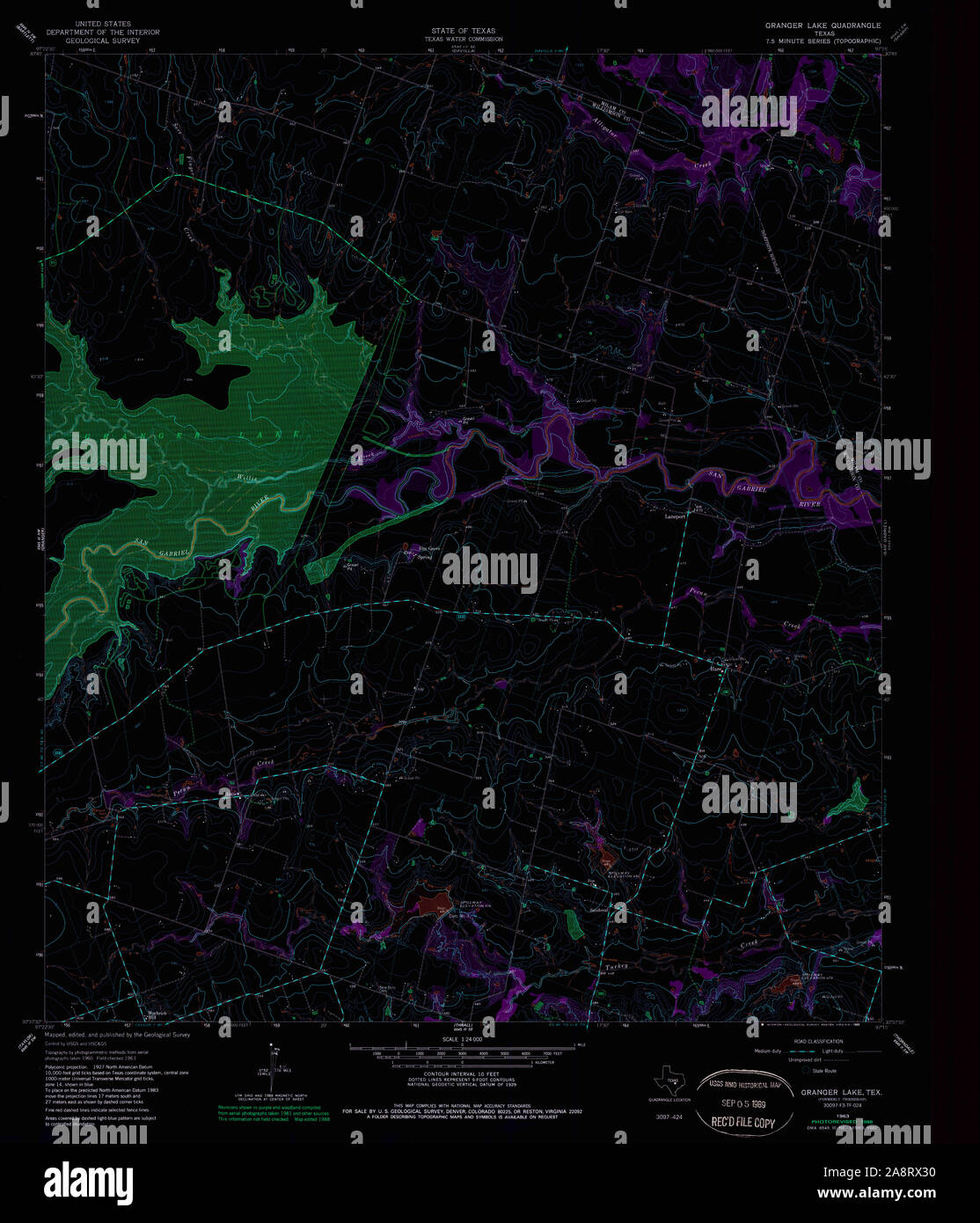 USGS TOPO Map Texas TX Granger Lake 117769 1963 24000 Inverted ...