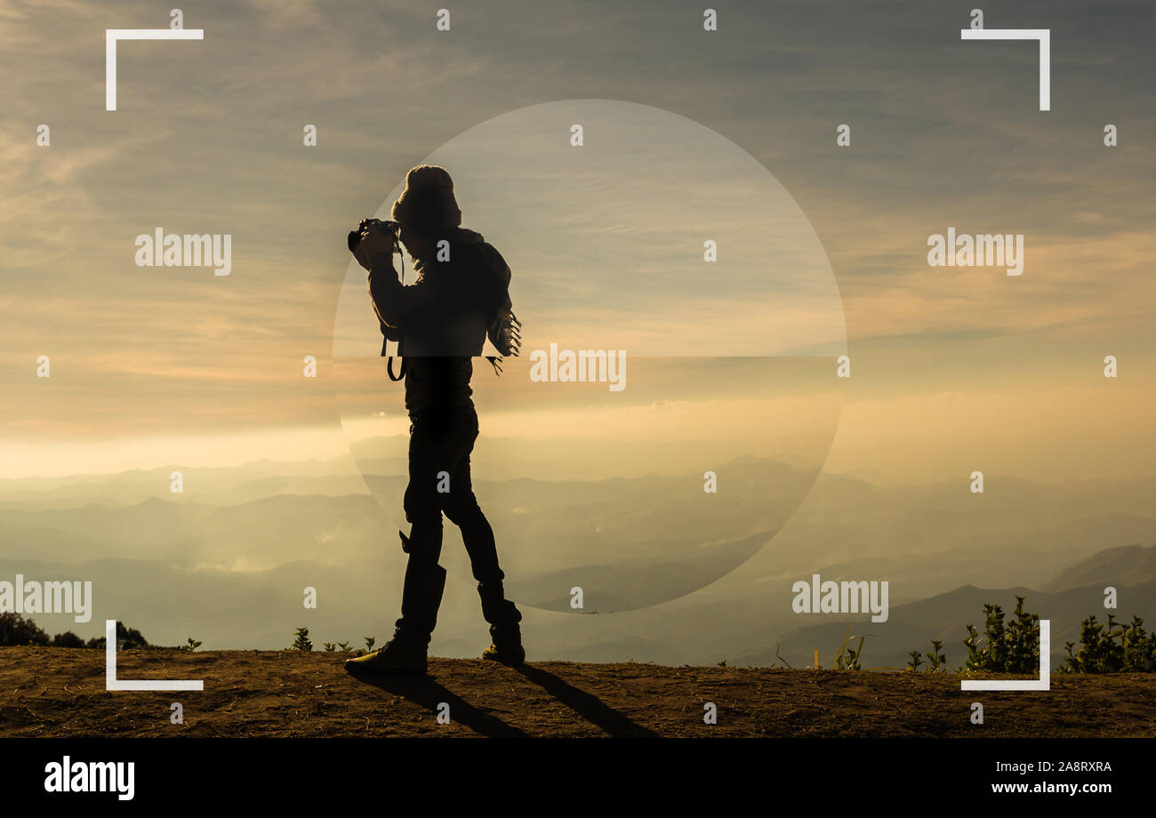 camera viewfinder with focusing the screen of silhouette of a ...