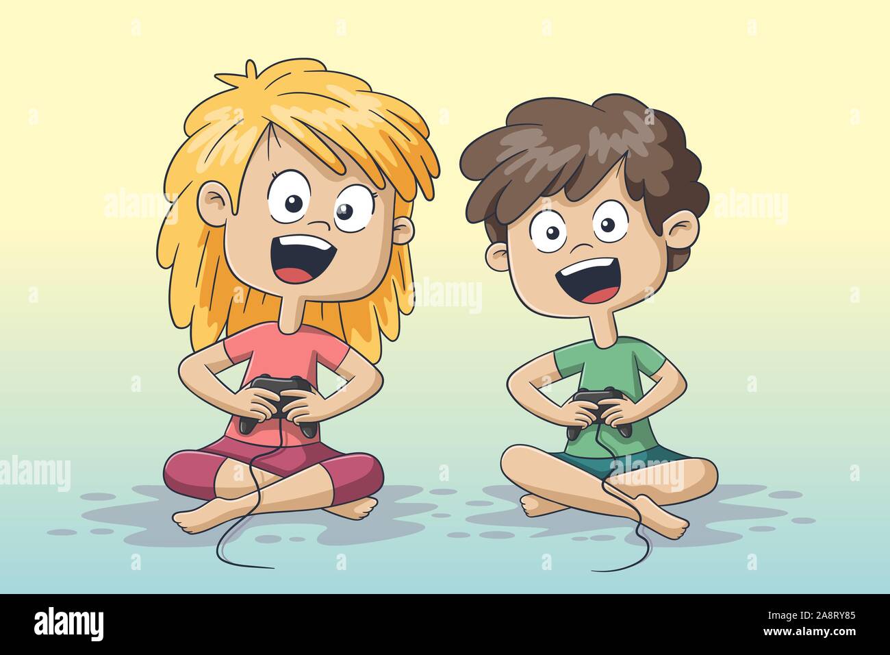 Boy and girl playing. Hand drawn vector illustration with separate ...