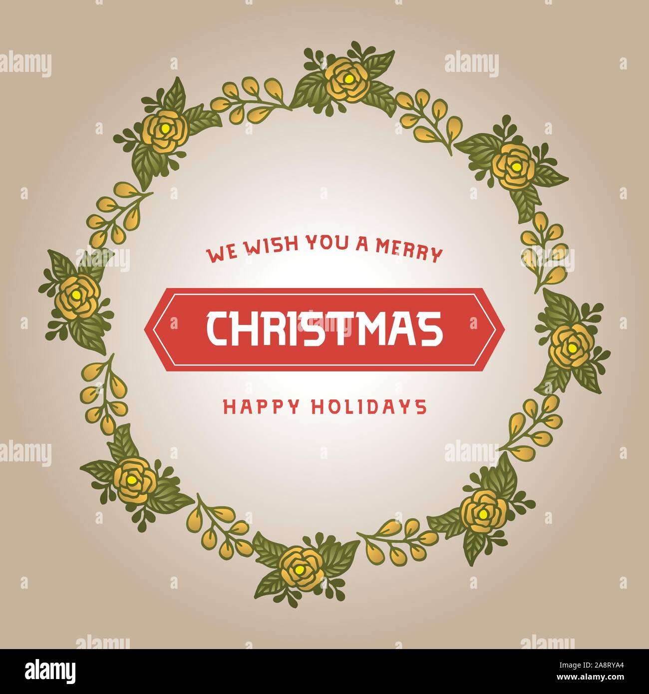 Text christmas happy holiday, with rose flower frame and green leaves ...