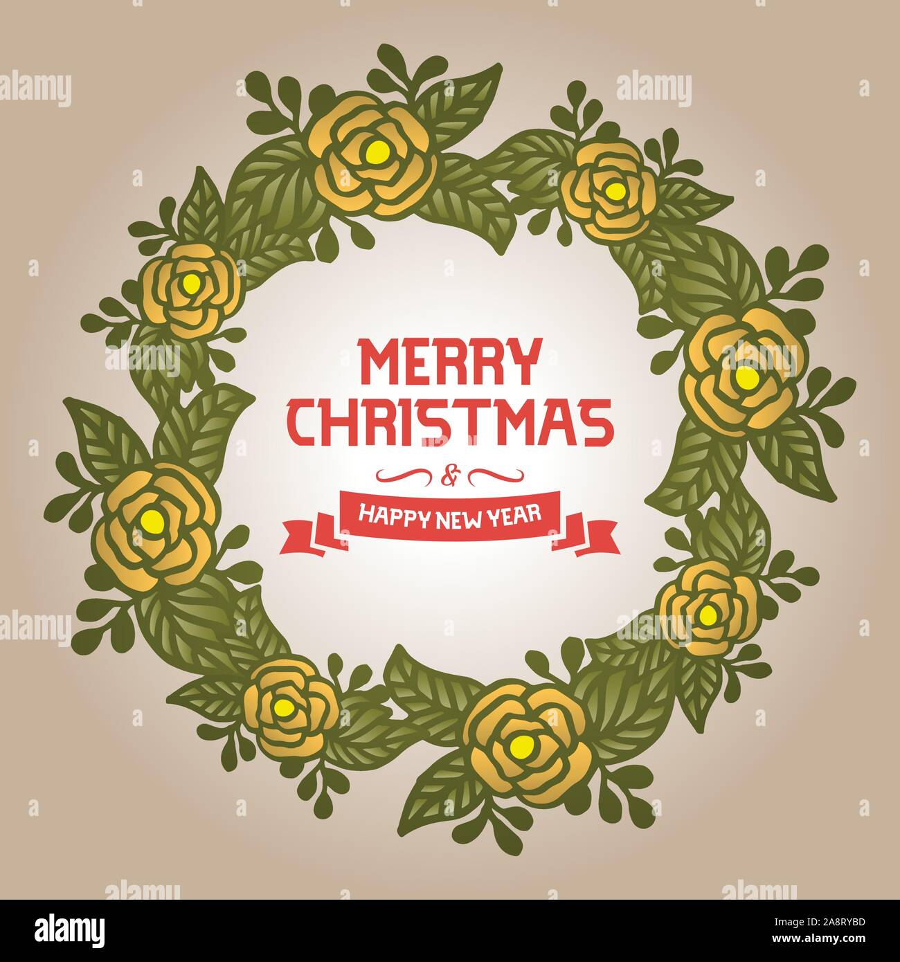 Text christmas happy holiday, with rose flower frame and green leaves ...