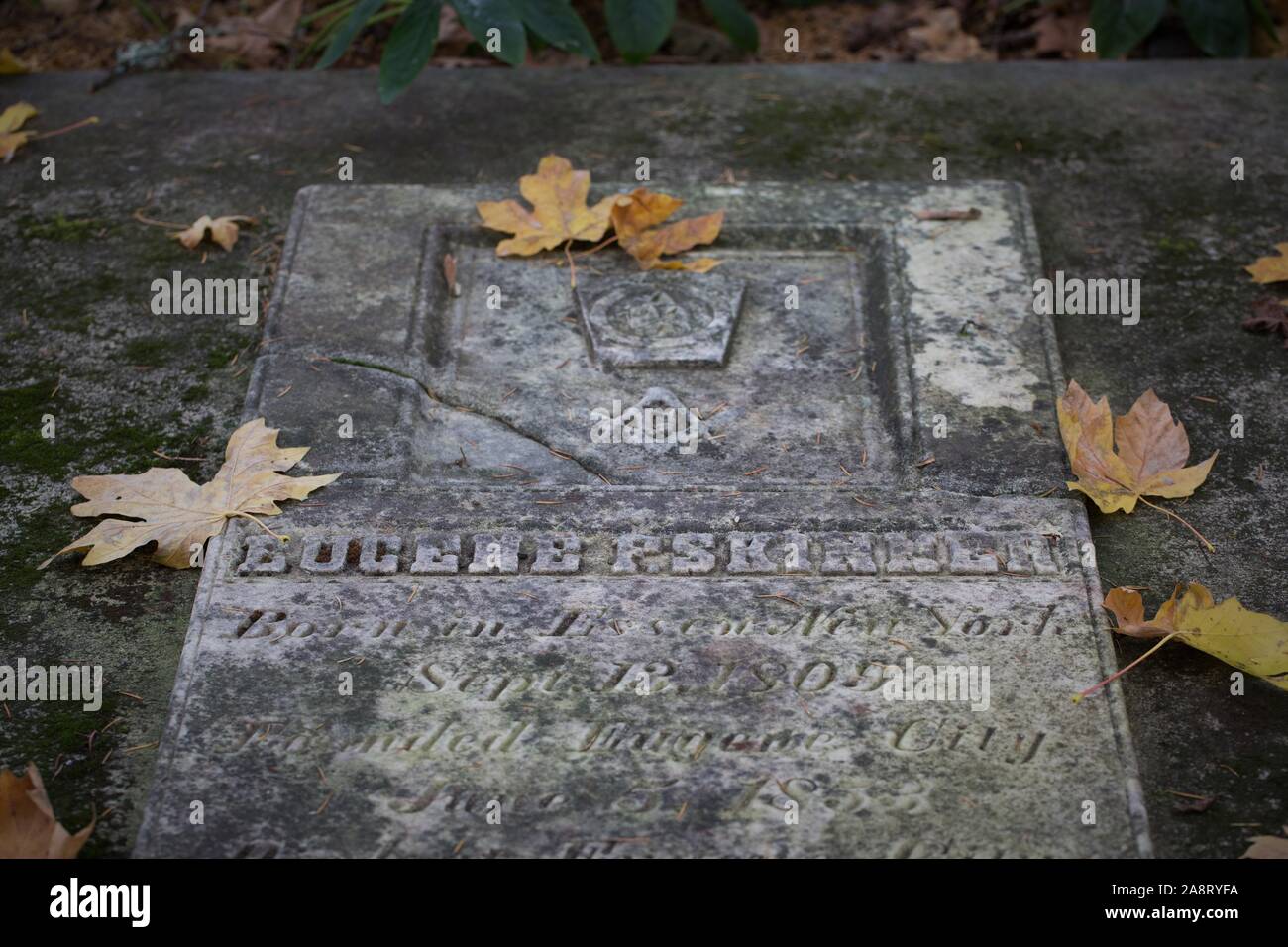 The grave stone of Eugene Skinner, founder of Eugene, Oregon, at the ...