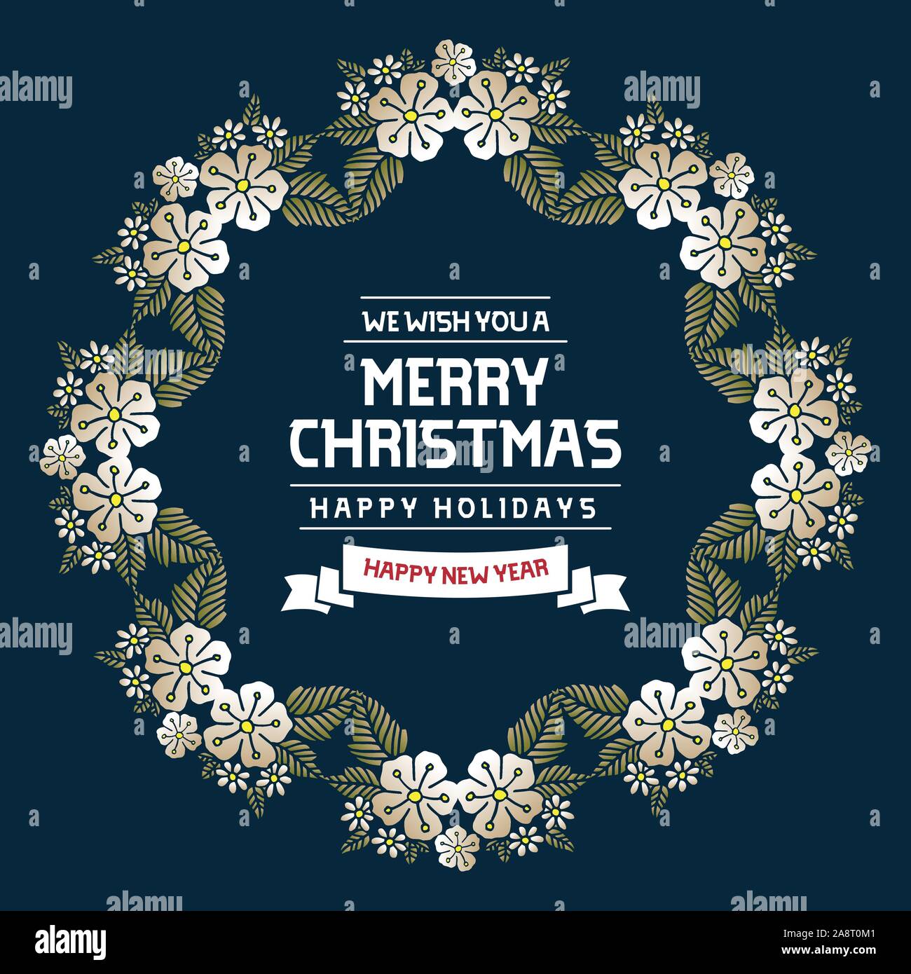 Banner of christmas happy holiday, with sketch design of wreath frame ...