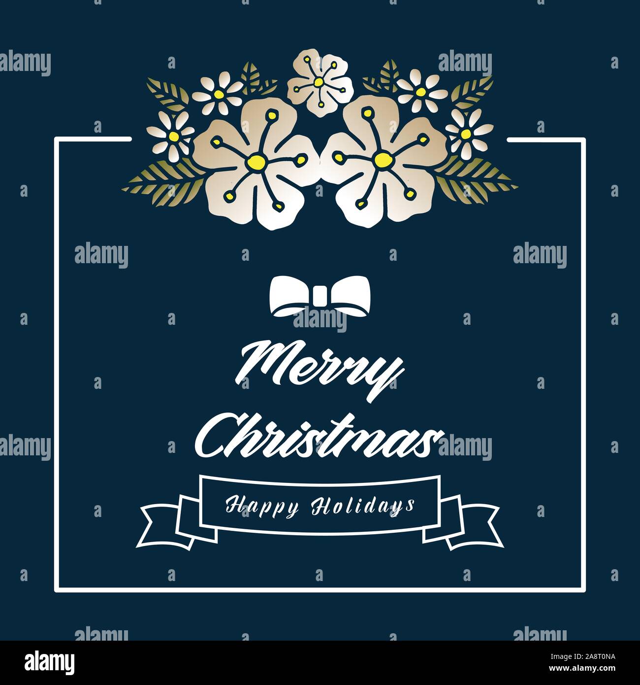 Banner of christmas happy holiday, with sketch design of wreath frame ...