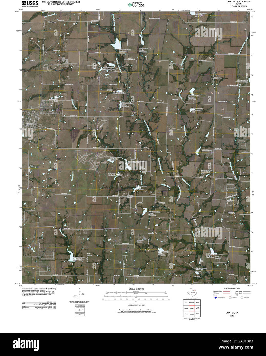 USGS TOPO Map Texas TX Gunter 20100428 TM Restoration Stock Photo - Alamy
