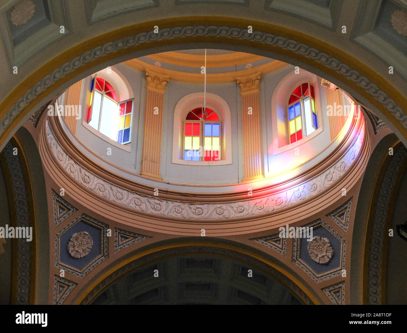 PUDUCHERRY (PONDICHERRY)/INDIA-FEBRUARY 23 2018:Colorful interior domed ...