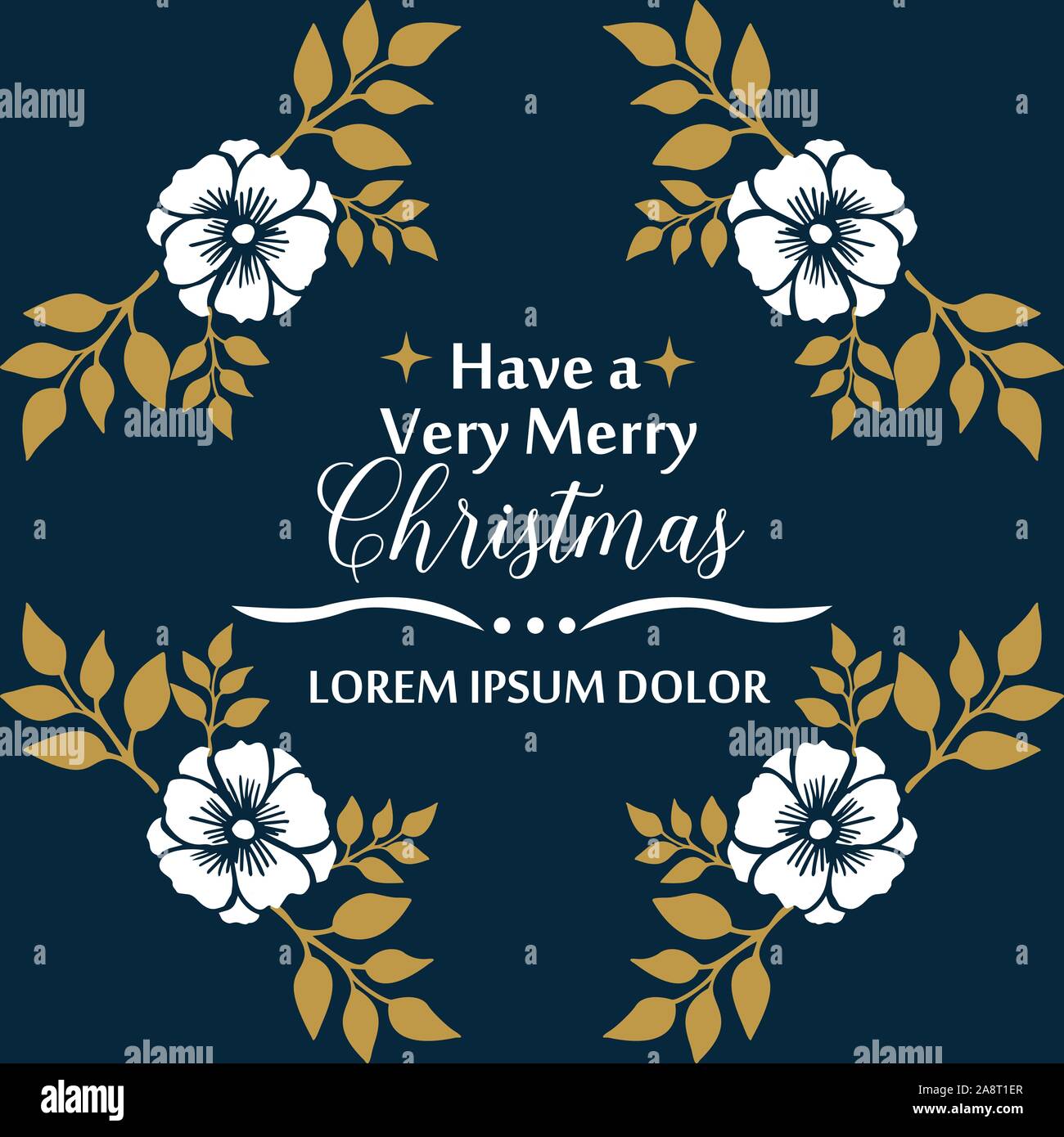 Lettering very merry christmas, with design white floral frame. Vector ...
